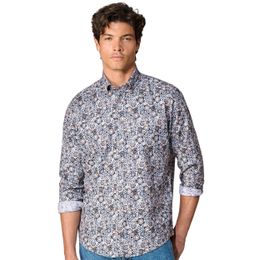 Langarmhemd Casamoda "Casamoda Freizeithemd Print", Herren, Gr. L, Normalgr&ouml;&szlig;en, blau (gr&uuml;nblau), 100% Baumwolle, bedruckt, l&auml;ssig geschnitten, Hemden