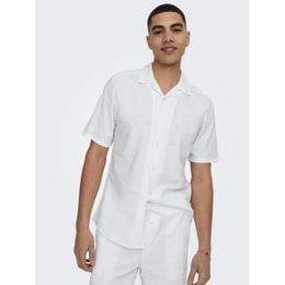 Only & Sons Kurzarmhemd ONLY & SONS "ONSCAIDEN SS SOLID RESORT LINEN NOOS", Herren, Gr. L, N-Gr, wei&szlig;, Web, Obermaterial: 55% Baumwolle, 45% Leinen, unifarben, slim fit, Hemden