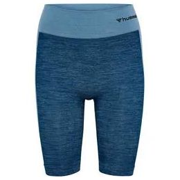 Trainingsshorts Hummel "HMLCLEA SEAMLESS CYCLING SHORTS", Damen, Gr. L (40), N-Gr, navy peony, faded denim, Obermaterial: 57% Polyamid, 30% Polyester, 13% Elasthan, Hosen, aus gestricktem Mesh-Material, mit BEECOOL Technologie, dehnbar