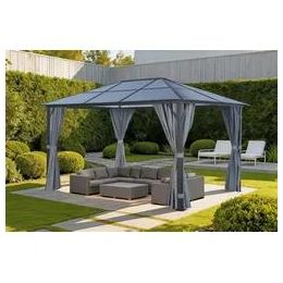 Pavillon Konifera "Aruba", anthrazit, grau, B/H/T: 400cm x 260cm x 300cm, Pavillons, Gestell aus Aluminium, Dach aus Polycarbonat-Stegplatten, Topseller