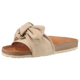 Pantolette VERBENAS "Roxy Roda", Damen, Gr. 35, beige, Veloursleder, Schuhe Pantolette, Sommerschuh, Flat, Pool Slides mit modischer Schlaufe