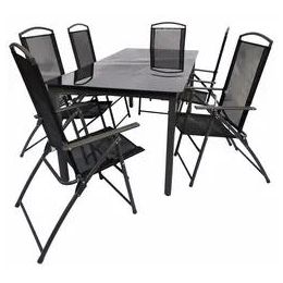 Garten-Essgruppe Vcm "7-tlg Sitzgruppe Gartenm&ouml;bel Tisch St&uuml;hle Set 189S", schwarz, B:189cm T:90cm, Obermaterial: 100% Metall MT., Sitzm&ouml;bel-Sets