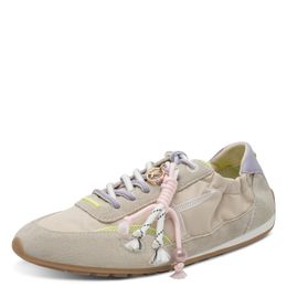 Sneaker Tamaris, Damen, Gr. 37, beige, kombiniert, Leder, Lederimitat, kontrastfarbene Details, Schuhe Sneaker, Freizeitschuh, Halbschuh, Schn&uuml;rer mit Zierperle und Anh&auml;nger