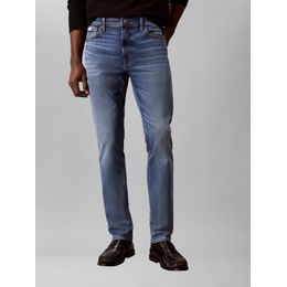 Skinny-fit-Jeans Calvin Klein Jeans "SKINNY", Herren, Gr. 38, L&auml;nge 30, high tide, Denim/Jeans, Obermaterial: 80% Baumwolle, 12% Polyester, 6% Elastomultiester, 2% Elasthan, skinny fit normal, Jeans, mit Leder-Badge