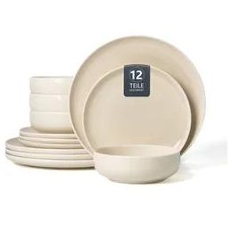 Geschirr-Set OTTO HOME "Flett, mit Reaktivglasur", beige, 12, Porzellan, Geschirr-Sets, Geschirr-Set, Teller Set, sp&uuml;lmaschinenfest und mikrowellengeeignet