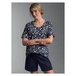Schlafanzug TRIGEMA "TRIGEMA Pyjama mit Allover-Druck "Herzen", Damen, Gr. L, navy, Single Jersey, 100% Baumwolle, Rundhals, Homewear-Sets Schlafanzug
