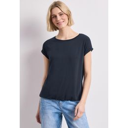 T-Shirt Street One, Damen, Gr. 34, shadowed navy, Stoff, 95% Viskose, 5% Elasthan, unifarben, normal normal, U-Boot-Ausschnitt, B&uuml;ndchen, Shirts T-Shirt, mit U-Boot-Ausschnitt