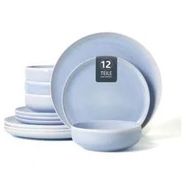 Geschirr-Set OTTO HOME "Flett, mit Reaktivglasur", blau, 12, Porzellan, Geschirr-Sets, Geschirr-Set, Teller Set, sp&uuml;lmaschinenfest und mikrowellengeeignet