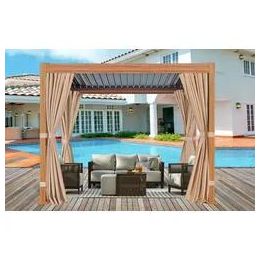 Pavillon Konifera "Pergola Alhambra, Terrassendach mit Aluminiumpfosten", braun, braun, B/H/T: 300cm x 240cm x 300cm, Pavillons, 3x3 oder 3x4 m, holzfarben, 4 Seitenteile, verstellbare Dachlamellen