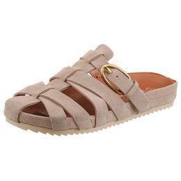 Pantolette VERBENAS "MAVEN SERRAJE", Damen, Gr. 38, beige, Veloursleder, unifarben, Schuhe Pantolette, Sommerschuh, Strandschuh, Hausschuh mit verstellbarer Schnalle