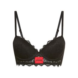 B&uuml;gel-BH HUGO UNDERWEAR "PUSH-UP RL LACE", Damen, Gr. 80, Cup B, schwarz (schwarz 001), Obermaterial: 84% Polyamid, 16% Elasthan, BHs B&uuml;gel-BH, mit Spitze, Spaghettitr&auml;ger