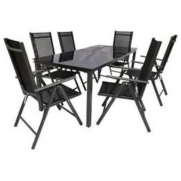 Garten-Essgruppe Vcm "7 tlg. Alu Glas Tisch Gartenset Sitzgruppe 189SW", schwarz (anthrazit), B:189cm T:90cm, Obermaterial: 100% Metall MT., Sitzm&ouml;bel-Sets