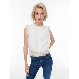 Spitzenshirt Only "ONLKARO &ndash; Spitzentop mit Stehkragen f&uuml;r elegante Looks", Damen, Gr. L, wei&szlig; (cloud dancer), Web, Obermaterial: 44% Nylon, 37% Baumwolle, 17% Viskose, 2% Lyocell, unifarben, kurz, hoch geschlossener Ausschnitt, Shirts, regular fit, feminin, Web, Materialmix, hochgeschlossen