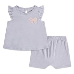 Bluse & Shorts HUGGIES BABYWEAR "HUGG 2PC SETS", M&auml;dchen, Gr. 5 (80), thistle, Web, Obermaterial: 100% Baumwolle, bestickt, unifarben, KOB Set-Artikel, mit Stickerei