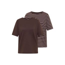 T-Shirt Cecil, Damen, Gr. L (42), macchiato braun, blush rose, Web, 100% Baumwolle, gestreift, comfort fit normal, U-Boot-Ausschnitt, abgesteppt, Shirts T-Shirt, aus reiner Baumwolle