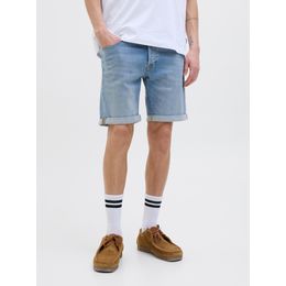 Jack & Jones Shorts JACK & JONES "JJIRICK JJORIGINAL SHORTS SQ 330", Herren, Gr. L, N-Gr, blau (blau denim), Denim/Jeans, Obermaterial: 76% Baumwolle, 22% Polyester, 2% Elasthan, Abriebeffekte, normal knielang, Hosen Shorts