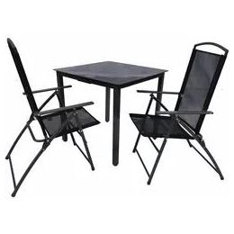 Garten-Essgruppe Vcm "3-tlg Sitzgruppe Gartenm&ouml;bel Tisch St&uuml;hle Set 80S", schwarz, B:80cm T:80cm, Obermaterial: 100% Metall MT., Sitzm&ouml;bel-Sets
