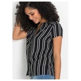 Kurzarmbluse bonprix, Damen, Gr. 44, schwarz, wei&szlig; gestreift, Web, Obermaterial: 100% Viskose, regular fit, Blusen, Regular Fit, f&uuml;r Businessmode, aus Viskose, feminin gestaltet