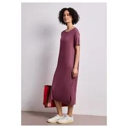 Midikleid Street One, Damen, Gr. 46, EURO-Gr&ouml;&szlig;en, schwarz clouded blush, Stoff, 95% Viskose, 5% Elasthan, unifarben, comfort fit Midi, Rundhals, normaler Saum, Kleider Midikleid, in Unifarbe