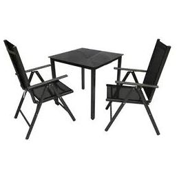 Garten-Essgruppe Vcm "3 tlg Alu Glas Gartenset Tisch Sitzgruppe 80SW", schwarz (anthrazit), B:80cm T:80cm, Obermaterial: 100% Metall MT., Sitzm&ouml;bel-Sets