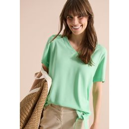 Kurzarmbluse Cecil, Damen, Gr. XXL (46), juicy lime, Stoff, 100% Viskose, unifarben, klassisch normal, V-Ausschnitt, normaler Saum, Blusen, mit Knotendetail am Saum