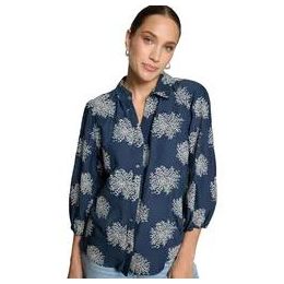 Hemdbluse Zero "Damen mit Stickerei", Damen, Gr. 38, blau, cream, Web, Obermaterial: 50% Viskose, 50% Baumwolle, l&auml;ssig geschnitten normal, Blusen Hemdbluse