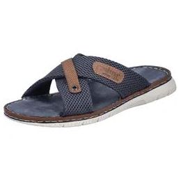 Pantolette Rieker, Herren, Gr. 45, dunkelblau, braun, Lederimitat, Textil, unifarben mit Farbeinsatz, Schuhe Pantolette, Sommerschuh, Hausschuh, Strandschuh zum Schlupfen