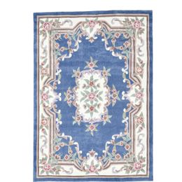Teppich Theko "Ming" Gr. 1, blau, B:60cm H:14mm L:90cm, Kunstfaser, Teppiche, Teppich, handgefertigt, Pastell-Farben, florales Design, Wohnzimmer
