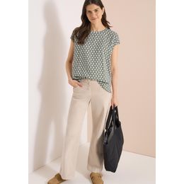 Kurzarmbluse Cecil, Damen, Gr. L (42), khaki, Stoff, 100% Viskose, gemustert, klassisch normal, Rundhals, abgesteppt, Blusen, mit grafischem Muster