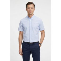 Kurzarmhemd BOSS, Herren, Gr. XL, N-Gr, light, pastel blau450, Web, Obermaterial: 72% Baumwolle, 24% Polyamid, 4% Elasthan, gestreift, regular fit normal, Rundhals, abgesteppte Kante, Hemden, Button-down-Kragen Regular Fit, Baumwollmix