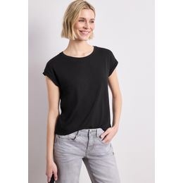 T-Shirt Street One, Damen, Gr. 34, schwarz, Stoff, 95% Viskose, 5% Elasthan, unifarben, normal normal, U-Boot-Ausschnitt, B&uuml;ndchen, Shirts T-Shirt, mit U-Boot-Ausschnitt