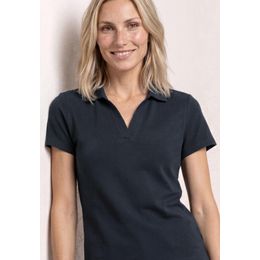 Poloshirt Street One, Damen, Gr. 34, shadowed navy, Web, 97% Baumwolle, 3% Elasthan, unifarben, comfort fit normal, hoch geschlossener Ausschnitt, normaler Saum, Shirts, mit geschlitztem Rundhalsausschnitt