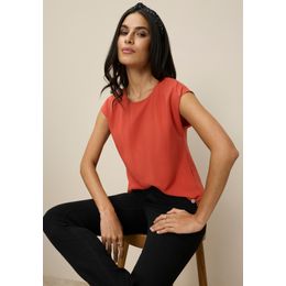 Shirtbluse Tamaris, Damen, Gr. 42, rot (rostrot), Web, Obermaterial: 100% Viskose, unifarben, figurumspielend h&uuml;ftbedeckend, Rundhals, Blusen, luftig, leicht f&uuml;r den Sommer