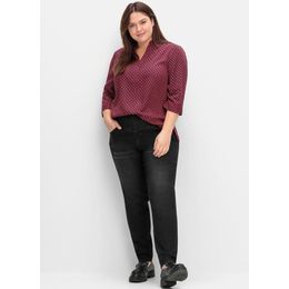 Longbluse sheego, Damen, Gr. 44, rot (weinrot, gemustert), 100% Viskose, bedruckt, gemustert, mehrfarbig, V-Ausschnitt, Blusen Longbluse
