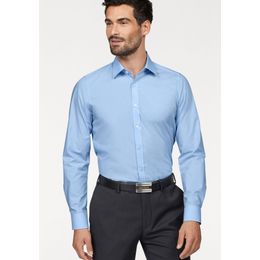 Businesshemd OLYMP "Level Five body fit", Herren, Gr. 36, N-Gr, blau (bleu), Web, Obermaterial: 97% Baumwolle, 3% Elastolefin, unifarben, schmal, verstellbar runde 1-Knopf-Manschette mit Kn&ouml;pfen, Hemden, formbest&auml;ndig durch Elasthan