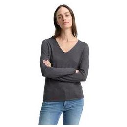V-Ausschnitt-Pullover Tom Tailor, Damen, Gr. M (38), grau (anthrazit meliert), Feinstrick, Obermaterial: 60% Baumwolle, 40% Viskose, unifarben, figurbetont h&uuml;ftlang, V-Ausschnitt, eng Flachstrickb&uuml;ndchen, Pullover, aus Feinstrick