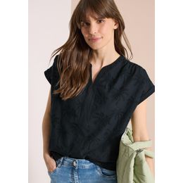 Kurzarmbluse Cecil, Damen, Gr. L (42), palm breeze gr&uuml;n, Web, 100% Baumwolle, gemustert, klassisch normal, Rundhals, normaler Saum, Blusen, mit geschlitztem Rundhalsausschnitt