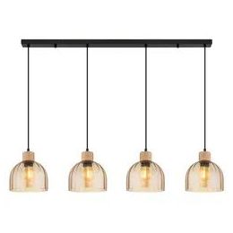 Globo LIGHTING H&auml;ngeleuchte "SWANSON", braun (schwarz matt), 4, &Oslash; 20cm H: 120cm, 1 Stk., Leuchten, H&auml;ngeleuchte mit Glas amber, warmes Licht, stilvoll elegant, H&auml;ngeleuchte