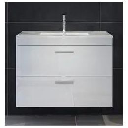 Waschbeckenunterschrank Welltime "Dormoletto", wei&szlig; melamin, wei&szlig; hochglanz tiefzieh, B:80cm H:57cm T:44cm, FSC-zertifizierter Holzwerkstoff, Schr&auml;nke, Waschbeckenunterschrank, H&auml;nge-Waschbeckenunterschrank m. Becken - (B/T/H) 81/47/59 cm
