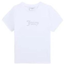 T-Shirt Juicy Couture "ESME FITTED TEE Damen", Damen, Gr. XS, wei&szlig;, Jersey, 66% Modal, 28% Viskose, 6% Elasthan, normal taillenlang, Rundhals, Shirts T-Shirt, T-Shirt Damen, Schriftzug, Sportshirt, Logoprint, mit Glitzer, Sale