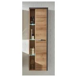 Hochschrank Welltime "Bilbao", beton optik, eiche riviera honig, B:48cm H:160cm T:31cm, FSC-zertifizierter Holzwerkstoff, Schr&auml;nke, Hochschrank, H&auml;nge-Badschrank mit innen verspiegelter T&uuml;r und 3 Glasb&ouml;den