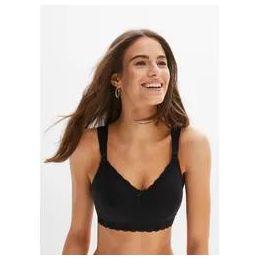 Still-BH bonprix, Damen, Gr. 95, Cup G, 2x schwarz, Obermaterial: 90% Baumwolle, 10% Elasthan. Futter: 90% Baumwolle, 10% Elasthan, BHs Still-BH, mit dekorativer Spitze und breiten Tr&auml;gern
