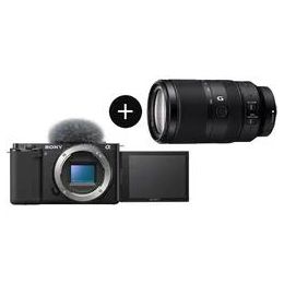 Sony Systemkamera "Set: SEL70350G Objektiv + ZVE10LBDI", schwarz, B:11,52cm H:6,42cm T:4,48cm, Fotokameras, Spiegellose Vlog-Kamera 4K-Video, Echtzeit-Augen-Autofokus)