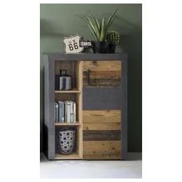 Highboard Home Affaire "Ilana", graphit grau matera, old wood farben, Sideboards, Highboard, Stauraumschrank mit 1 T&uuml;r & 3 F&auml;chern - (B/T/H) 87/34/118 cm