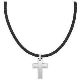 Kette mit Anh&auml;nger Tom Tailor "Schmuck Geschenk Edelstahl Leder Kreuz", edelstahlfarben, schwarz, Halsketten, Herren, Edelstahl Leder, L: 52 B: 3,5mm, Edelstahl, Leder, B:3,5mm