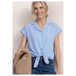 Kurzarmbluse Street One, Damen, Gr. 38, original blau, Web, Obermaterial: 100% Baumwolle, gestreift, regular fit normal, Blusen, mit Knoten-Detail