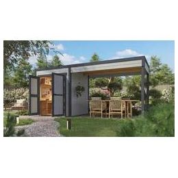 Gartenhaus Weka "Batu 1 mit Anbau 300 cm", hellgrau, ohne Fu&szlig;boden, ohne Dacheindeckung, Massivholz, Gartenh&auml;user, Gartenhaus