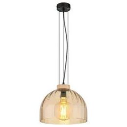 Globo LIGHTING H&auml;ngeleuchte "SWANSON", schwarz matt, 1, &Oslash; 30cm H: 120cm, 1 Stk., Leuchten, H&auml;ngeleuchte mit Glas amber, warmes Licht, stilvoll elegant, H&auml;ngeleuchte