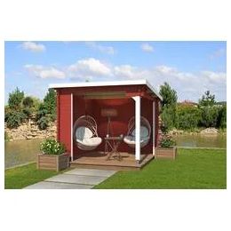 Gartenhaus Lasita Maja "Unterstand/Lounge Buffalo 275", rot (schwedenrot), ohne Dacheindeckung, Massivholz, Gartenh&auml;user, Gartenhaus, Unterstand / Lounge 28mm