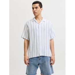 Jack & Jones Kurzarmhemd JACK & JONES "JJELIAM RESORT SHIRT SS SN", Herren, Gr. M, N-Gr, celestial blau stripes:stripe, Web, Obermaterial: 100% Baumwolle, gestreift, loose fit normal, V-Ausschnitt, Hemden, Baumwolle, loose fit